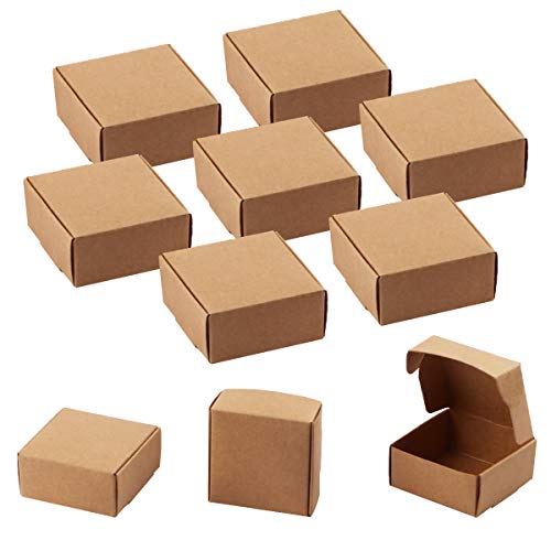 Sdootjewelry Mini Cardboard Boxes, 2.16’’ × 2.16’’ × 0.98’’ Mini Boxes, Jewelry Boxes Packaging 100 Packs, Brown Kraft Boxes for Ring Earrings