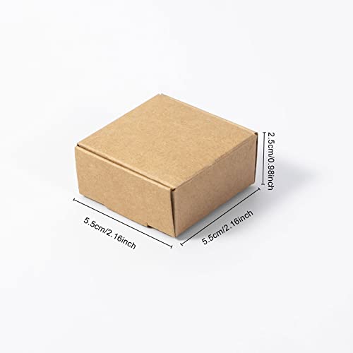 Sdootjewelry Mini Cardboard Boxes, 2.16’’ × 2.16’’ × 0.98’’ Mini Boxes, Jewelry Boxes Packaging 100 Packs, Brown Kraft Boxes for Ring Earrings