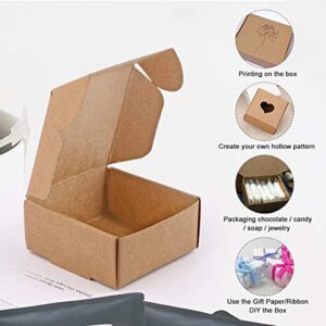 Sdootjewelry Mini Cardboard Boxes, 2.16’’ × 2.16’’ × 0.98’’ Mini Boxes, Jewelry Boxes Packaging 100 Packs, Brown Kraft Boxes for Ring Earrings