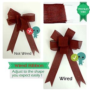 JACK CHLOE 32Yards 2-1/2'' Christmas Ribbon Wired, Burlap Ribbon Rolls in Spring Green Scarlet Dark Brown Khaki, Prefect Wired Christmas Ribbon for Decor Gift Wrapping Christmas Tree Bows Wedding.