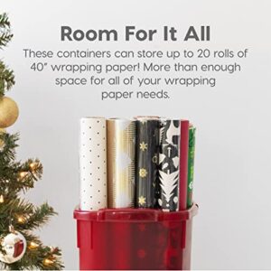 IRIS USA 40" Wrapping Paper Storage Container with Built-in Handles, 1 Pack, Fits up to 20 Rolls of Wrapping Paper, Holiday Storage-Bin, Vertical Christmas Birthday Gift Wrapping Organizer, Clear/Red