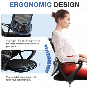 Drafting Chair, Ergonomic Tall Office Chair, Mid Back Mesh Standing Desk Chair with Adjustable Foot Ring and Armrest, Swivel Rolling Counter Height High Work Stool, Black