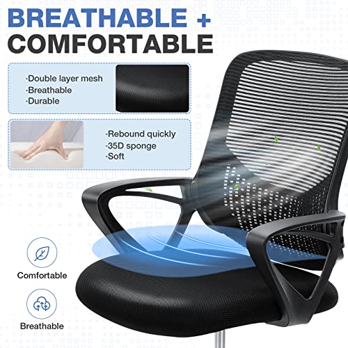 Drafting Chair, Ergonomic Tall Office Chair, Mid Back Mesh Standing Desk Chair with Adjustable Foot Ring and Armrest, Swivel Rolling Counter Height High Work Stool, Black