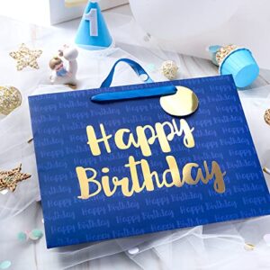 Loveinside Blue Birthday Gift Bag with Tissue Paper for Birthday, Baby Shower, Party, and More - 13" x 10" x 5", 1 Pcs