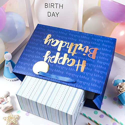 Loveinside Blue Birthday Gift Bag with Tissue Paper for Birthday, Baby Shower, Party, and More - 13" x 10" x 5", 1 Pcs