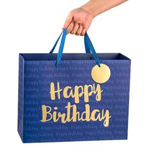 Loveinside Blue Birthday Gift Bag with Tissue Paper for Birthday, Baby Shower, Party, and More - 13" x 10" x 5", 1 Pcs