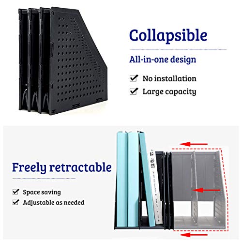 Marte Vanci Collapsible 4 Compartment Magazine Holder Desktop Adjustable Sturdy File Dividers Document Cabinet Rack Display (Black)