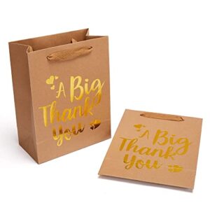 6-Pack Extra Heavy Duty Kraft Paper Bags, 10.3" x 4.5" x 8.2" Medium Gift Bag - Gold Foil"A Big Thank You", Sturdy, Durable Bag for Weddings, Birthdays, Baby Showers, St. Valentine's Day,Washington’s Birthday,St. Patrick’s Day,April Fool’s Day,Easter,Grad