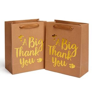 6-Pack Extra Heavy Duty Kraft Paper Bags, 10.3" x 4.5" x 8.2" Medium Gift Bag - Gold Foil"A Big Thank You", Sturdy, Durable Bag for Weddings, Birthdays, Baby Showers, St. Valentine's Day,Washington’s Birthday,St. Patrick’s Day,April Fool’s Day,Easter,Grad