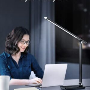 MediAcous LED Desk Lamp with Wireless Charger & USB Charging Port, Eye-Caring Office Desk Lamp, Touch Control Table Lamp with Night Light, 4 Lighting Mode, 5 Brightness, Timer, 6000K, 12V/2A