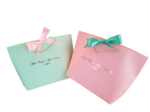 AKA Sorority Paraphernalia Large Gift Bags with Handles- 14x11x4 inch Kraft Paper with Bow Ribbon (2-Pack)