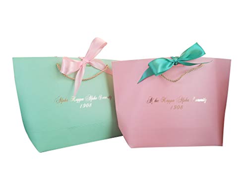 AKA Sorority Paraphernalia Large Gift Bags with Handles- 14x11x4 inch Kraft Paper with Bow Ribbon (2-Pack)