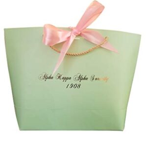 AKA Sorority Paraphernalia Large Gift Bags with Handles- 14x11x4 inch Kraft Paper with Bow Ribbon (2-Pack)