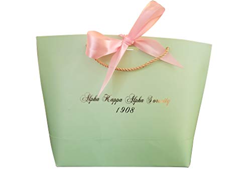 AKA Sorority Paraphernalia Large Gift Bags with Handles- 14x11x4 inch Kraft Paper with Bow Ribbon (2-Pack)