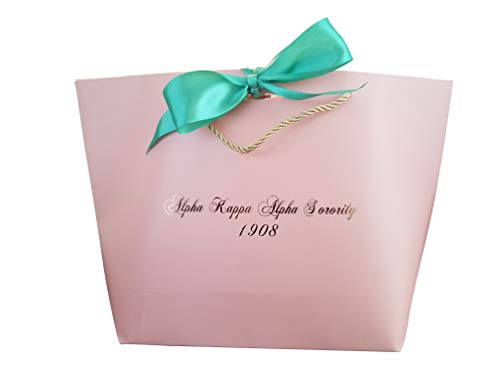 AKA Sorority Paraphernalia Large Gift Bags with Handles- 14x11x4 inch Kraft Paper with Bow Ribbon (2-Pack)