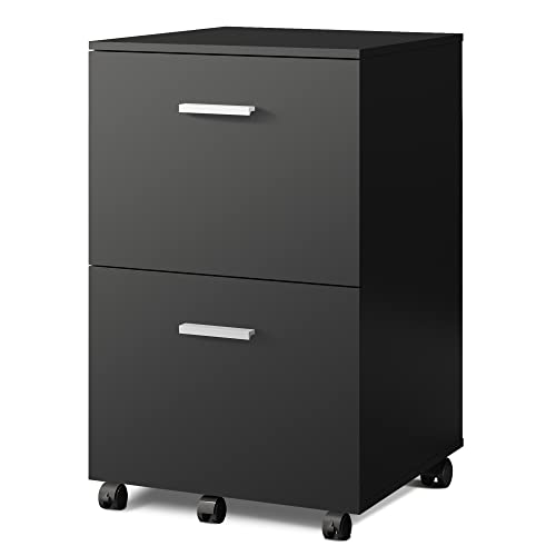 DEVAISE 2 Drawer File Cabinet, Mobile Printer Stand, Wood Filing Cabinet fits A4 or Letter Size for Home Office, Black