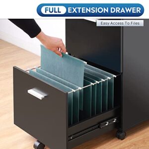 DEVAISE 2 Drawer File Cabinet, Mobile Printer Stand, Wood Filing Cabinet fits A4 or Letter Size for Home Office, Black