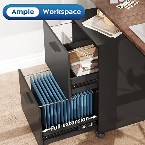 DEVAISE 2 Drawer File Cabinet, Mobile Printer Stand, Wood Filing Cabinet fits A4 or Letter Size for Home Office, Black