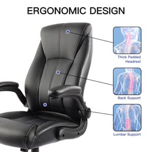 Big and Tall Office Chair for Heavy People 400lb, Executive Desk Computer Chair Adjustable Flip-up Armrests, PU Leather Swivel Task Chair with Ergonomic High Back and Lumbar Support