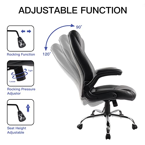 Big and Tall Office Chair for Heavy People 400lb, Executive Desk Computer Chair Adjustable Flip-up Armrests, PU Leather Swivel Task Chair with Ergonomic High Back and Lumbar Support