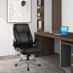 Big and Tall Office Chair for Heavy People 400lb, Executive Desk Computer Chair Adjustable Flip-up Armrests, PU Leather Swivel Task Chair with Ergonomic High Back and Lumbar Support