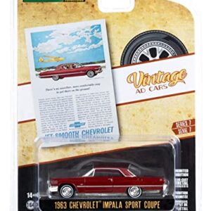 1963 Chevy Impala Sport Coupe Red w/Red Interior Vintage Ad Cars Series 7 1/64 Diecast Model Car by Greenlight 39100 A