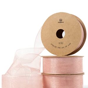 Vitalizart Rose Gold Ribbon Organza Sheer Ribbon 1 inch x 30Yd in Total Handmade Eco-Friendly Fabric Ribbons for Gift Wrapping Christmas Tree Crafts Bows Wedding Invitations Wreaths Wrap