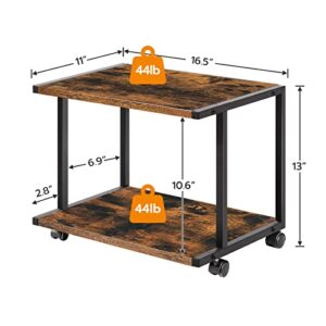 HOOBRO Industrial Printer Stand, 2-Tier Printer Cart with Storage, Printer Table With Adjustable Anti-Skid Feet, Under Desk Storage Cart on Wheels, for Home and Office, Rustic Brown and Black BF42PS01