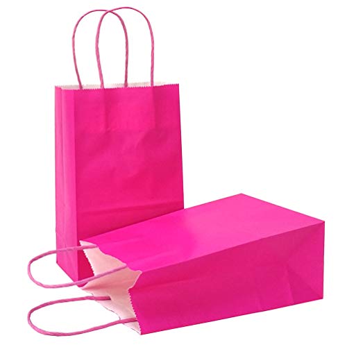 AZOWA Gift Bags Mini Kraft Paper Bags With Handles(Hot Pink, 25 Pcs)