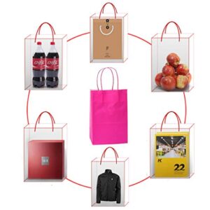 AZOWA Gift Bags Mini Kraft Paper Bags With Handles(Hot Pink, 25 Pcs)