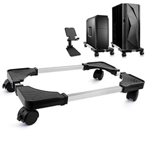 seloom computer tower stand, desktop stand, adjustable mobile cpu stand with rolling caster wheels, pc tower stand holder for floor carpet gaming pc case, fits home office under desk, black