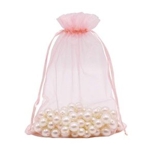 HRX Package 100pcs Blush Pink Organza Bags Large, 6 x 9 inch Drawstring Gift Pouches Mesh Party Favor Bags for Christmas Wedding Baby Shower