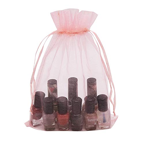 HRX Package 100pcs Blush Pink Organza Bags Large, 6 x 9 inch Drawstring Gift Pouches Mesh Party Favor Bags for Christmas Wedding Baby Shower