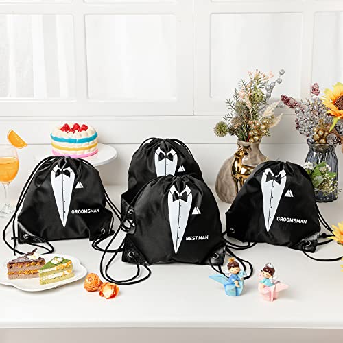 7 Pack Groomsmen Proposal Bags Man Gifts for Wedding Party Favor Bags with Drawstring Black Wedding Present Set for Groomsman Father's Birthday Anniversary Wedding Party Supplies