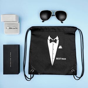 7 Pack Groomsmen Proposal Bags Man Gifts for Wedding Party Favor Bags with Drawstring Black Wedding Present Set for Groomsman Father's Birthday Anniversary Wedding Party Supplies