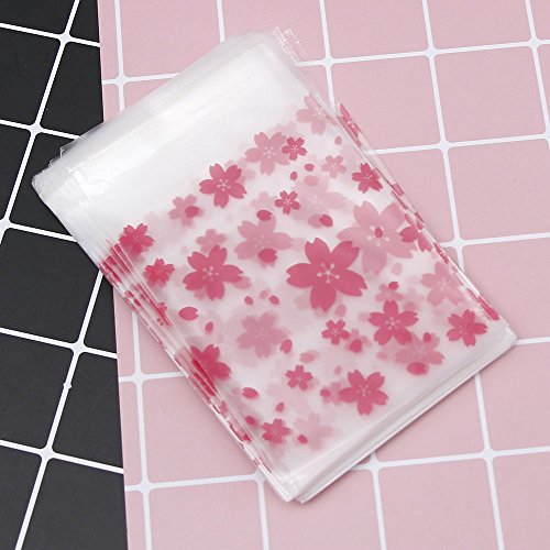 NUOMI Resealable Cellophane Bags Self-Adhesive Frosting Cherry Blossoms Bags 100Pieces Good for Bakery Candy, Cookie, Soap, Candle Gift Wraping Storage 3.1"x4"