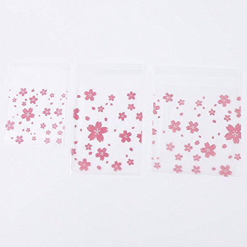 NUOMI Resealable Cellophane Bags Self-Adhesive Frosting Cherry Blossoms Bags 100Pieces Good for Bakery Candy, Cookie, Soap, Candle Gift Wraping Storage 3.1"x4"