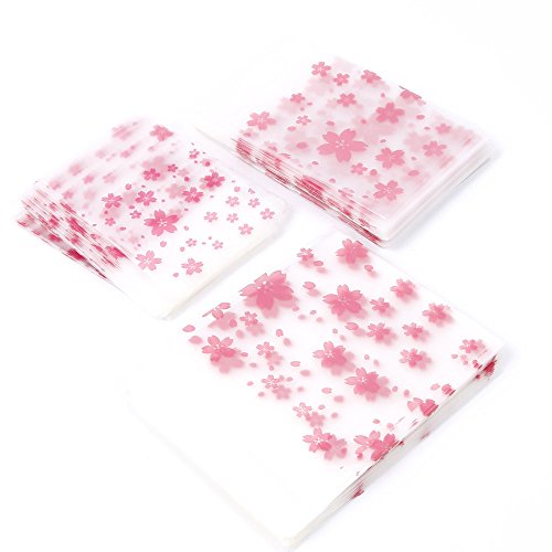 NUOMI Resealable Cellophane Bags Self-Adhesive Frosting Cherry Blossoms Bags 100Pieces Good for Bakery Candy, Cookie, Soap, Candle Gift Wraping Storage 3.1"x4"