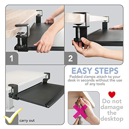 EHO Clamp-On Retractable Adjustable Keyboard Tray, Under Desk Ergonomic Keyboard Tray - Easy Tool-Free Install - Small Surface 20" x 11.5"