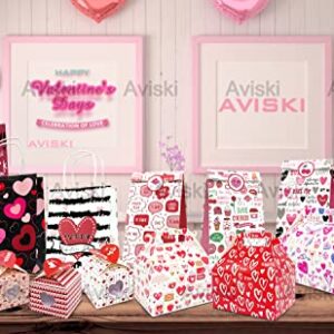 17pcs Valentines Day Gift Bags, Gift Box Set, Candy Bag, Gift Boxes, Small Present Boxes, Gift Bags with Handles, Recycled Party Boxes and Bags, Heart Printed Cardboard Box for Candy, Cookies and Party Favors