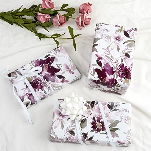 WRAPAHOLIC Wrapping Paper Roll - Beautiful Purple Floral Design for Wedding, Party, Birthday, Holiday, Baby Shower - 30 Inch x 33 Feet