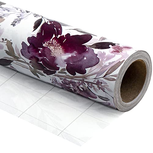 WRAPAHOLIC Wrapping Paper Roll - Beautiful Purple Floral Design for Wedding, Party, Birthday, Holiday, Baby Shower - 30 Inch x 33 Feet