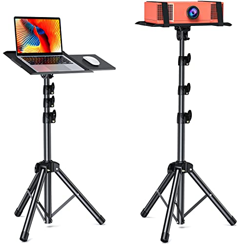 AMADA Projector Tripod Stand, Portable Projector Stand, Multipurpose Laptop Stand with Removable Mouse Tray, Height Adjustable Projector Stand 25-63 inch, Outdoor Projector Stand, AMPS03