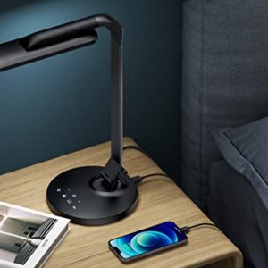 soysout LED Desk Lamp, Dimmable Piano Light, Eye-Caring Table Lamp with USB Charging Port, 4 Color Modes & 4 Brightness Levels,1 Hour Timer for Reading, Study, Working, Black