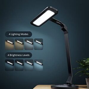 soysout LED Desk Lamp, Dimmable Piano Light, Eye-Caring Table Lamp with USB Charging Port, 4 Color Modes & 4 Brightness Levels,1 Hour Timer for Reading, Study, Working, Black