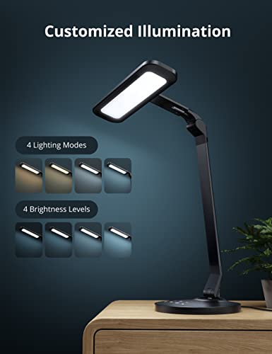 soysout LED Desk Lamp, Dimmable Piano Light, Eye-Caring Table Lamp with USB Charging Port, 4 Color Modes & 4 Brightness Levels,1 Hour Timer for Reading, Study, Working, Black