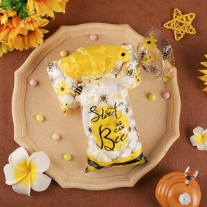 Whaline 150Pcs Bee Party Cello Bags 3 Design Honey Bee Cellophane Bags with Gold Twist Tie Cute Plastic Party Candy Goodie Treat Bags for Birthday Baby Shower Party Favor Supplies