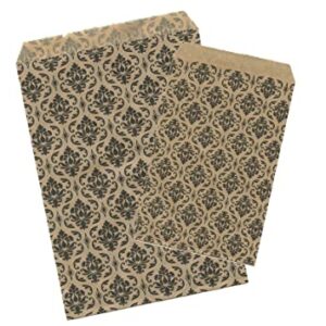 200 pcs Damask Paper Gift Bags Shopping Sales Tote Bags Brown with Black Damask Design (8 1/2" x 11") by 888 Display USA