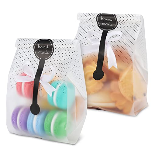 Vasdoo Cookie Bags Treat Bags, Cellophane Bags for Cookies, Candy, Bakery Packaging with Stickers and Ribbon for Gift Giving (3.5''x8.8'', 100 Pcs)