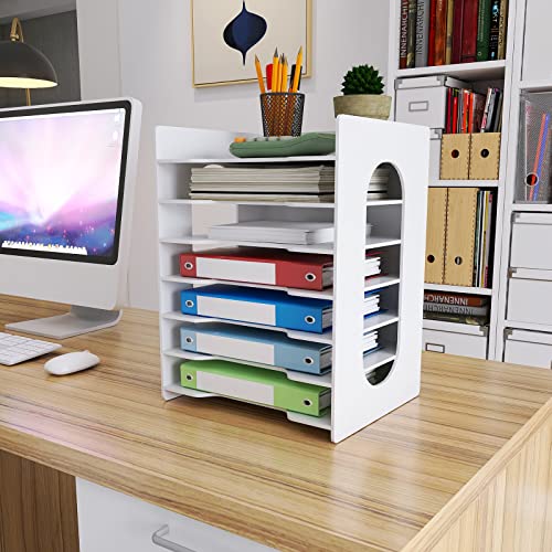 Natwind Office 7 Tiers File Paper Organizer for Desk Desktop White File Holder Office Desk Organizer Mail Letter Tray & Paper Sorter Document Notebooks Storage Rack for Home Office School Classroom